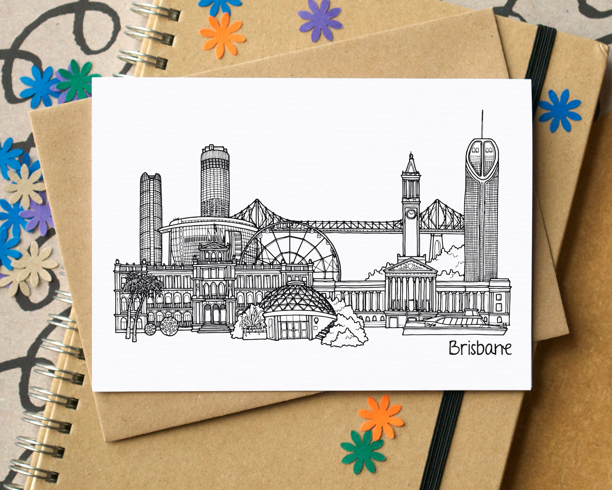 Brisbane Skyline Landmarks Greetings Card – BeckaGriffin
