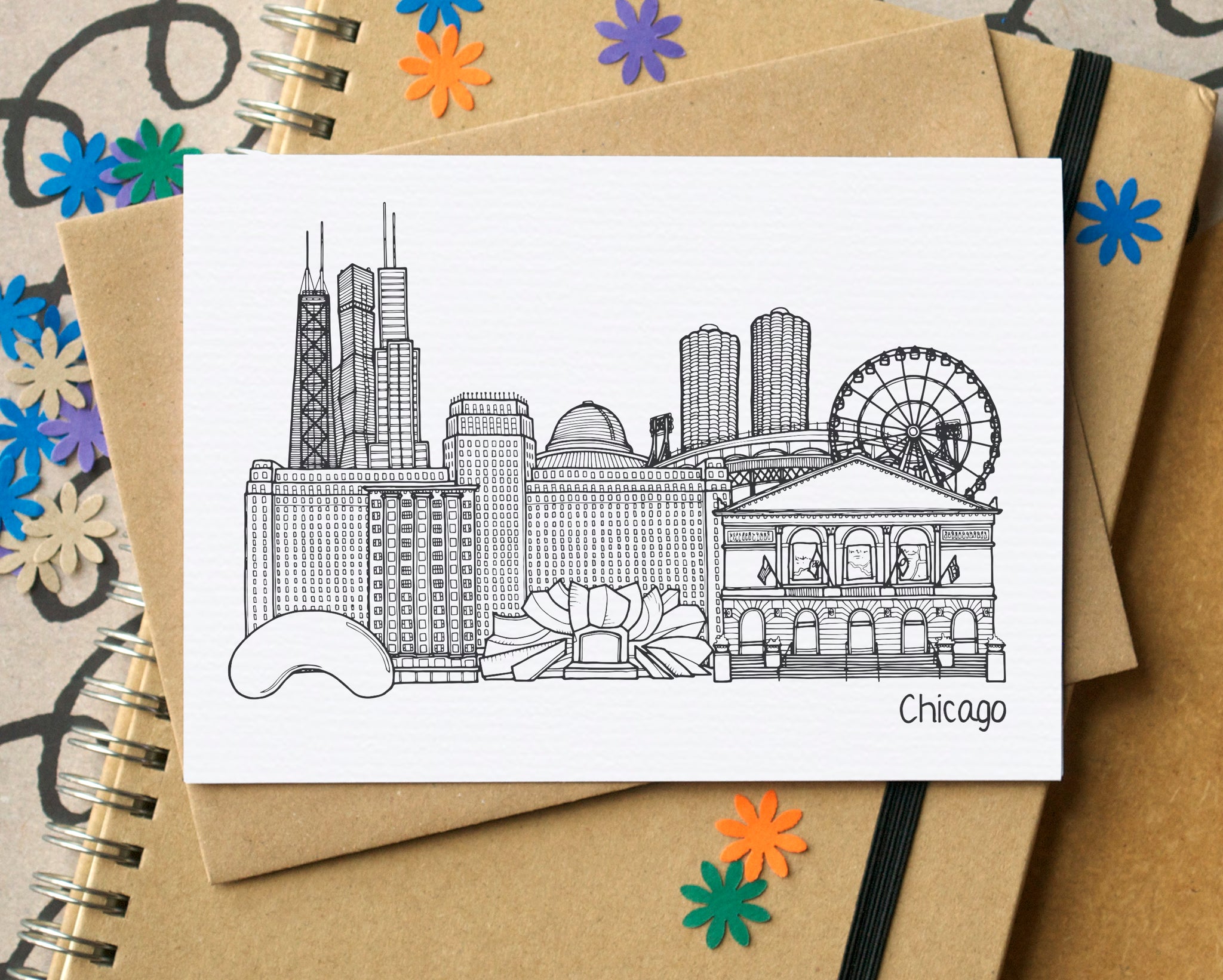 Chicago Skyline Landmarks Greetings Card – BeckaGriffin