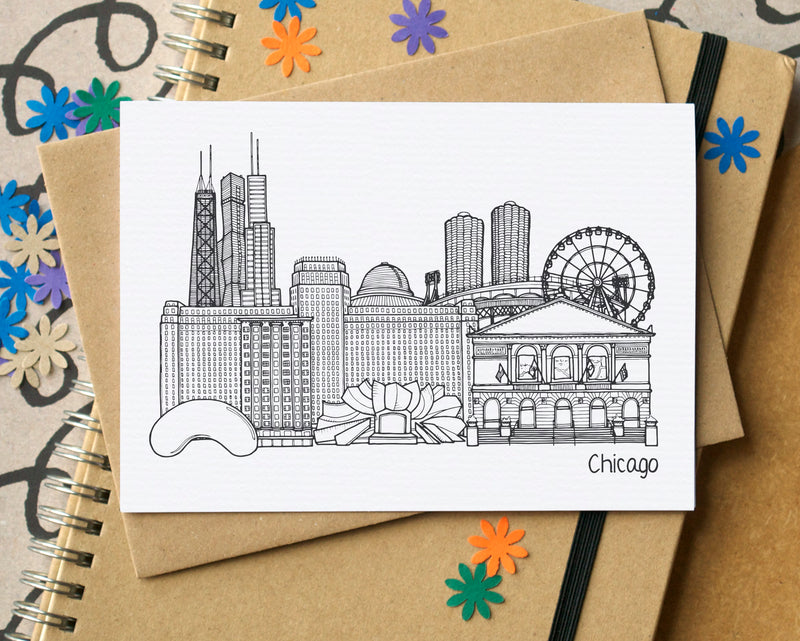 Chicago Skyline Landmarks Greetings Card – BeckaGriffin