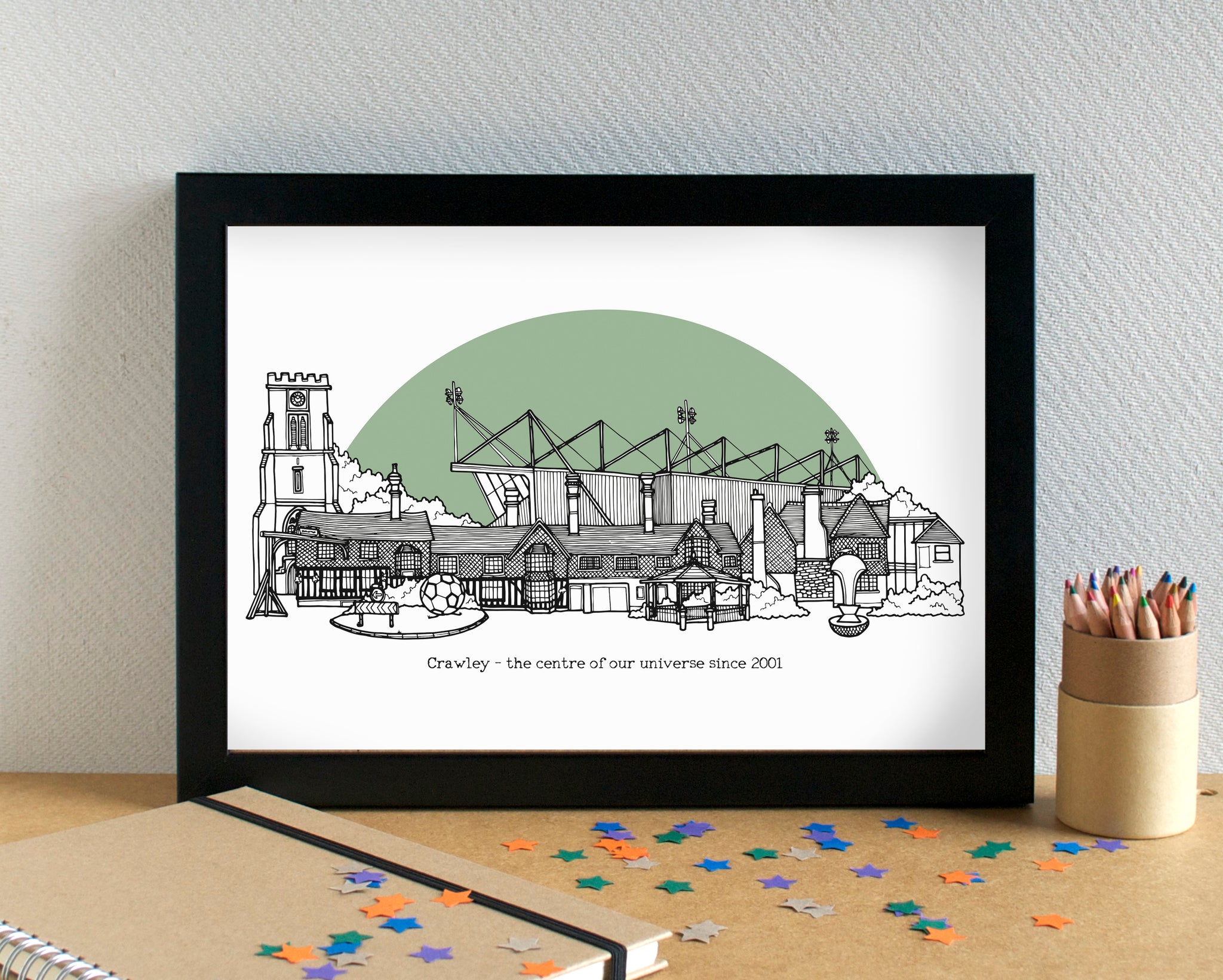 Crawley Skyline Landmarks Art Print - can be personalised - unframed ...