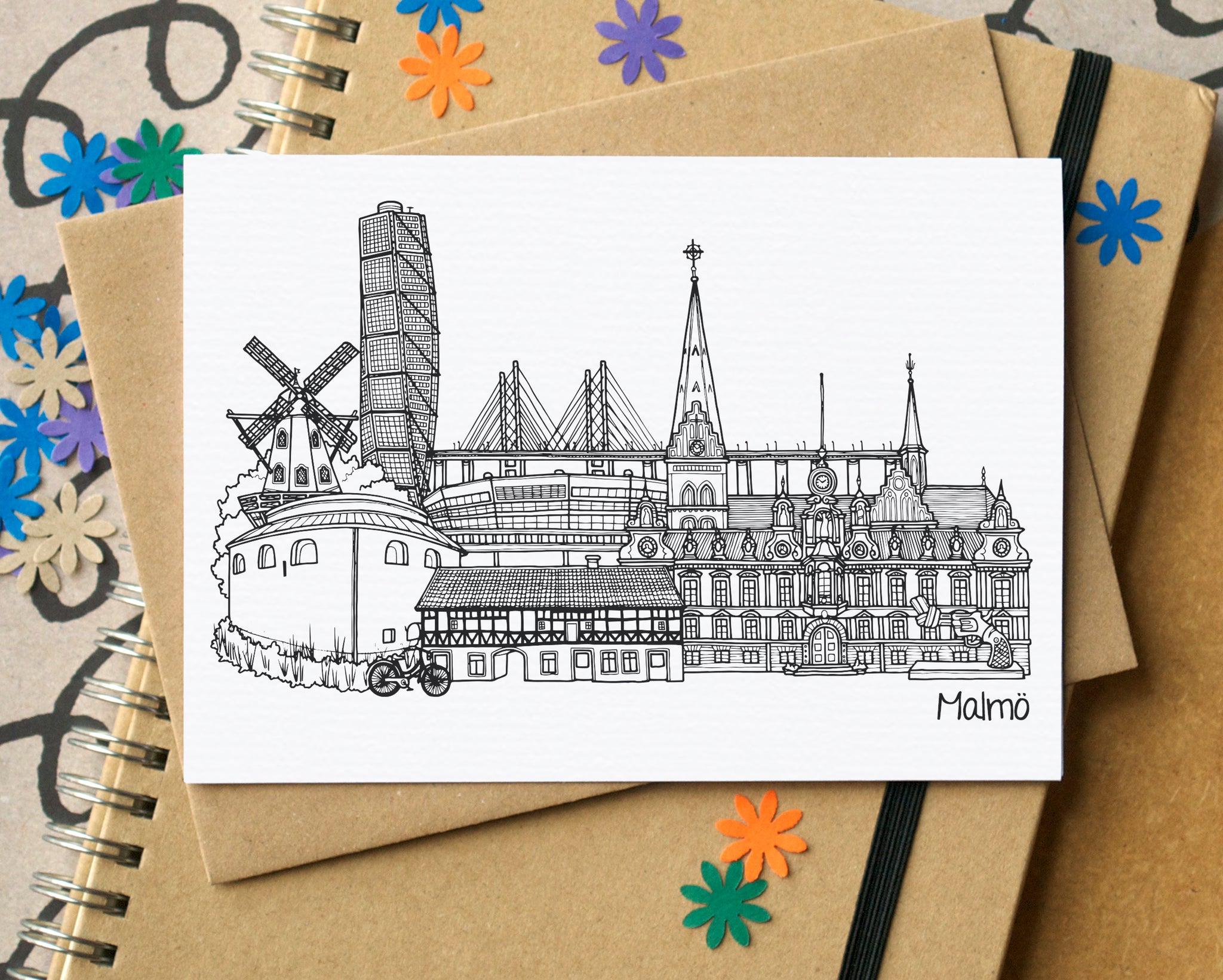 Malmö Skyline Landmarks Greetings Card – BeckaGriffin