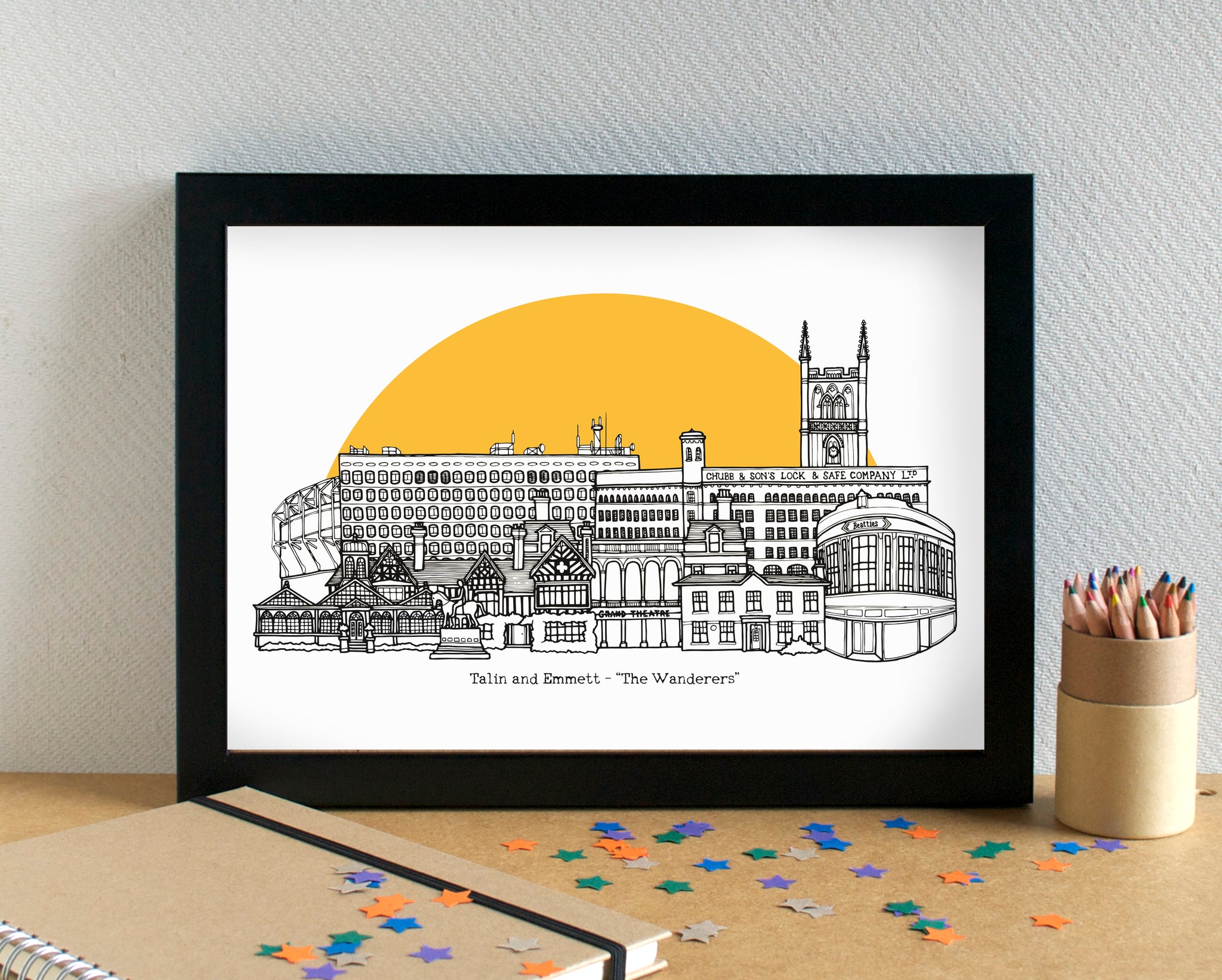 Wolverhampton Skyline Landmarks Art Print - featuring the Molineux Sta ...