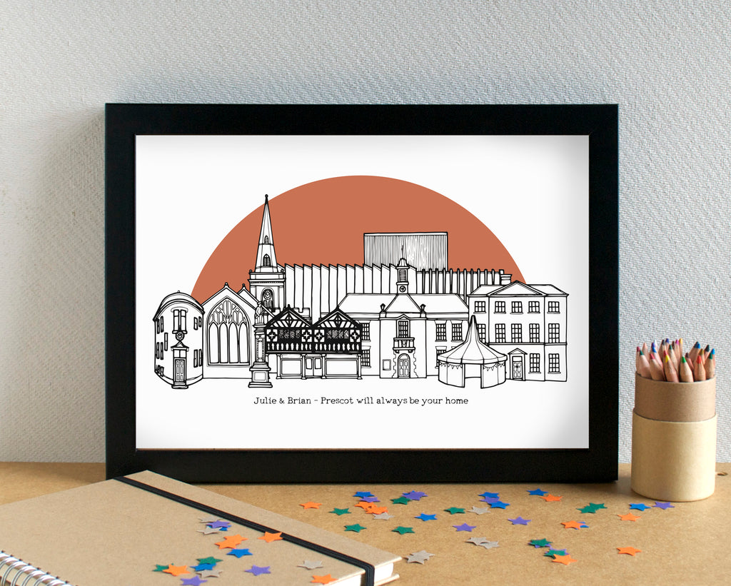 Prescot Skyline Landmarks Art Print - can be personalised - unframed ...