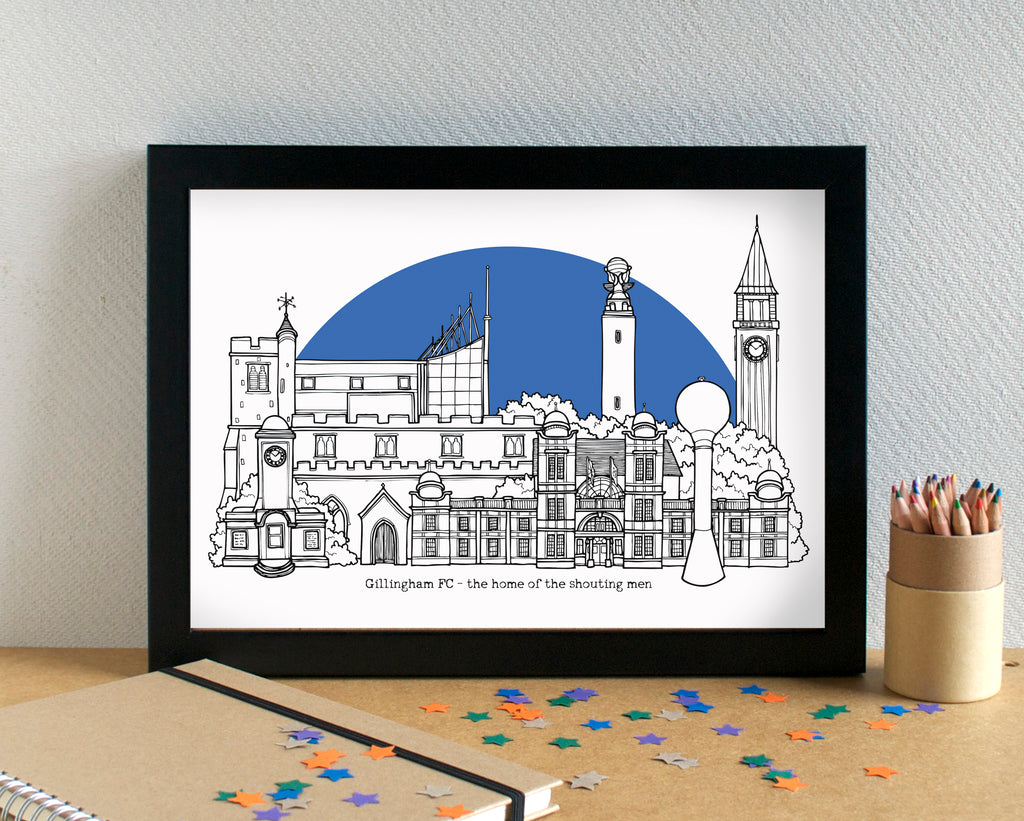 Gillingham Kent Skyline Landmarks Art Print - with Gillingham FC's Pri ...