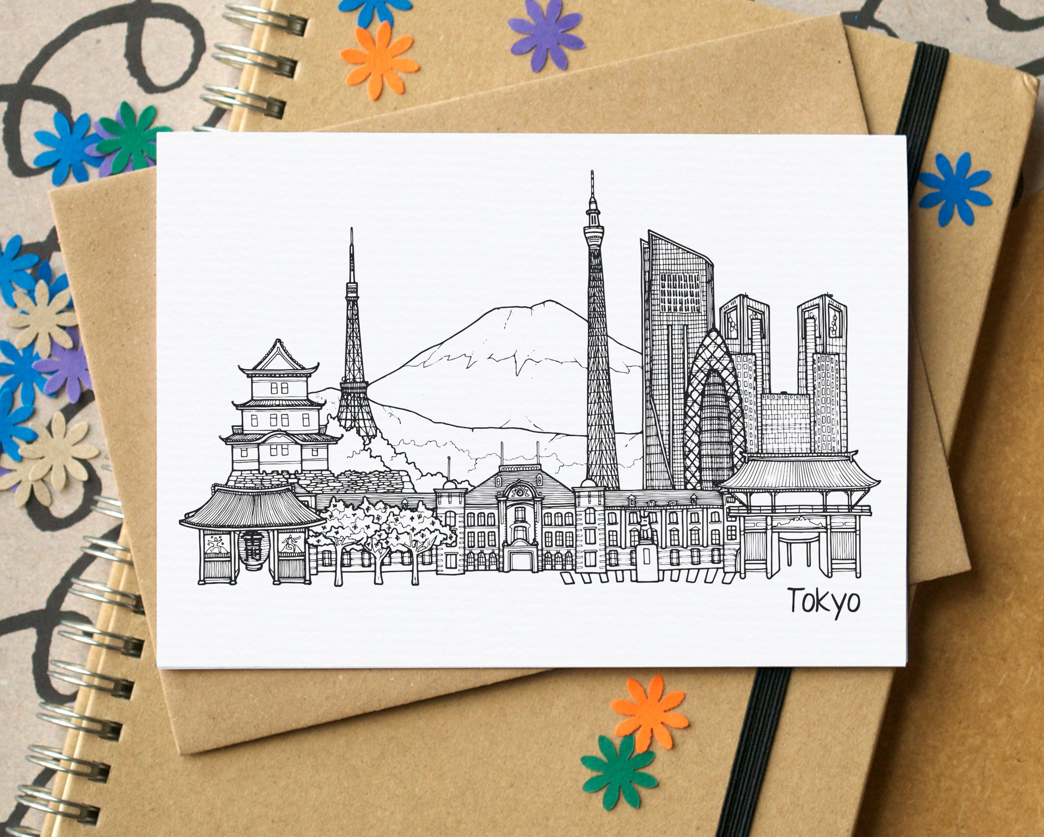 Tokyo Skyline Landmarks Greetings Card – BeckaGriffin