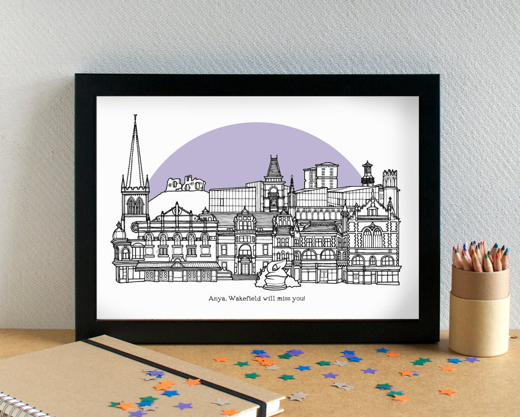 Wakefield Skyline Landmarks Art Print - can be personalised - unframed ...