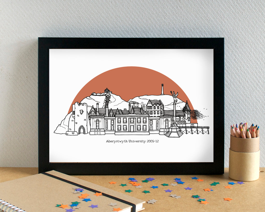 Aberystwyth Skyline Landmarks Art Print - can be personalised - unfram ...