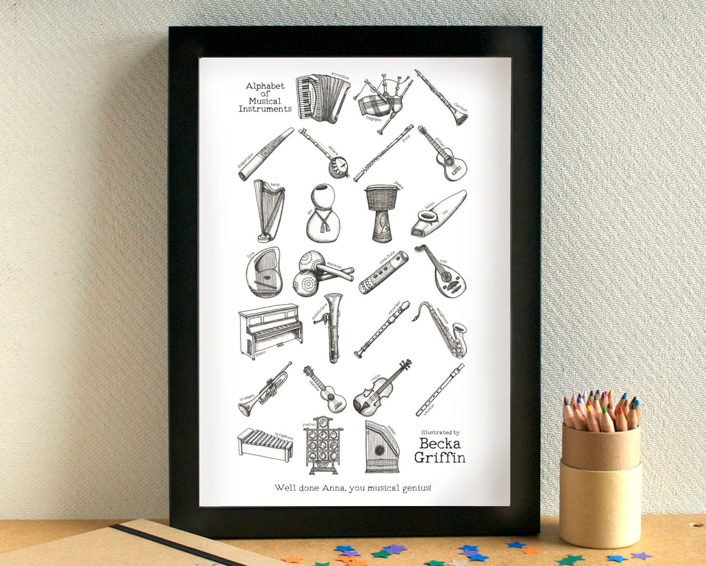 Musical Instruments Alphabet Art Print - can be personalised – BeckaGriffin