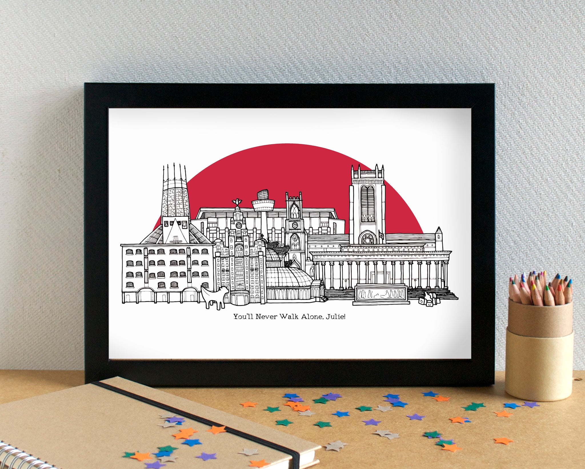 Liverpool Skyline Landmarks Art Print - with LFC's Anfield Stadium - c ...