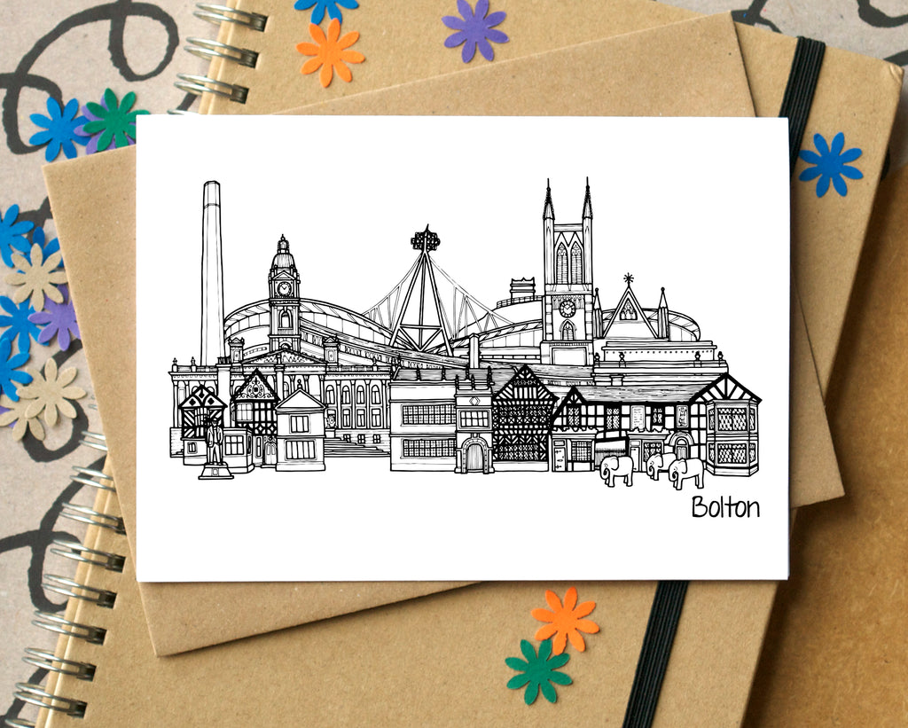 Bolton Skyline Landmarks Greetings Card – BeckaGriffin