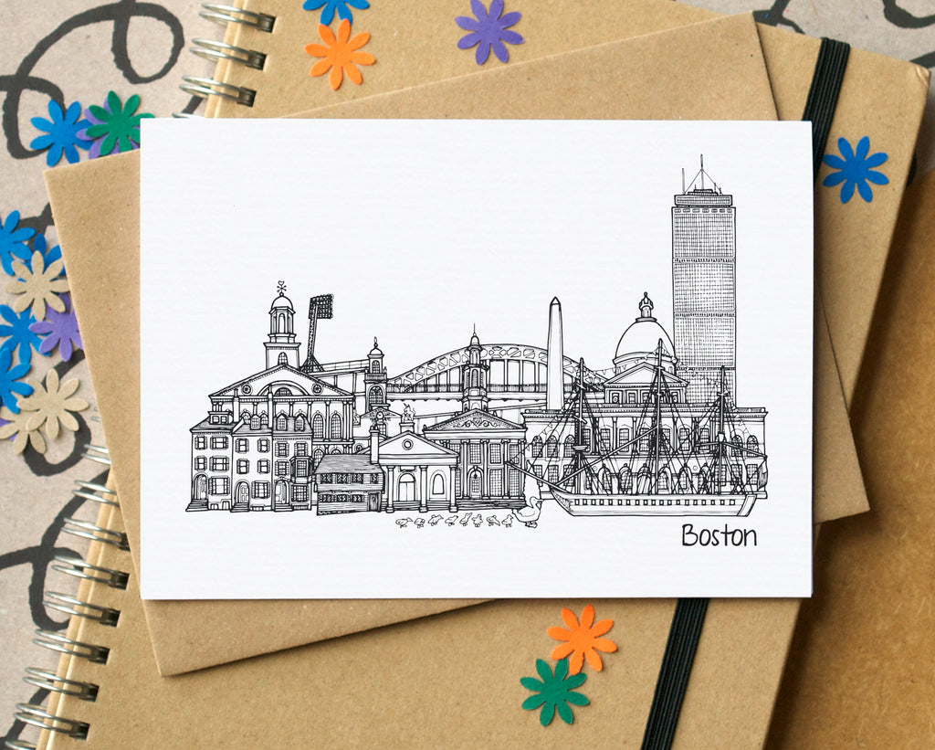 Boston Skyline Landmarks Greetings Card – BeckaGriffin