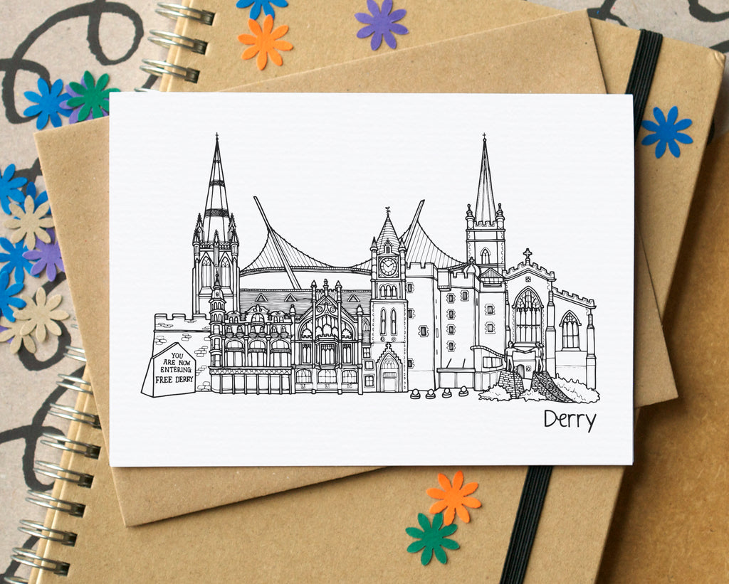 Derry - Londonderry Skyline Landmarks Greetings Card – BeckaGriffin