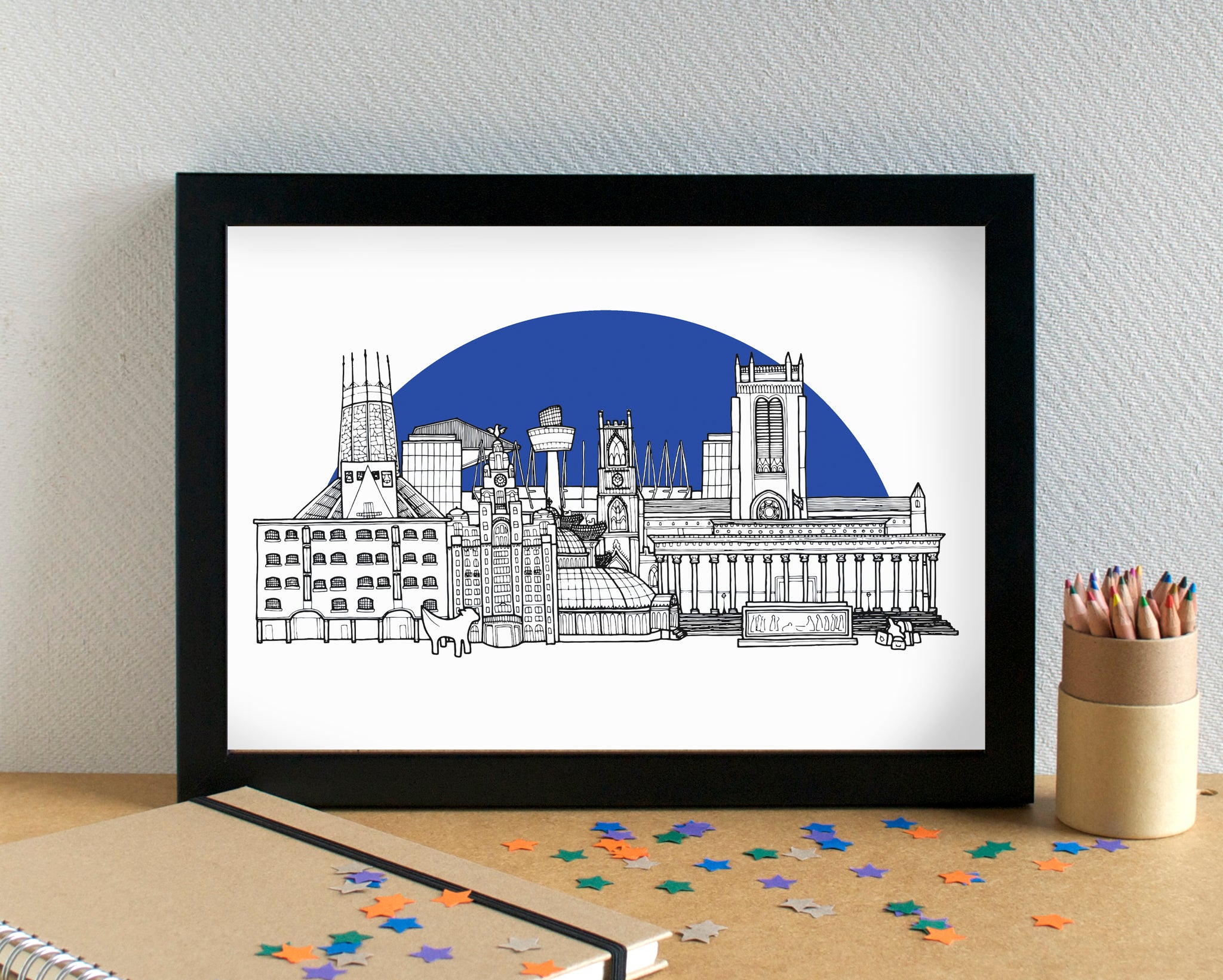 Liverpool Skyline Landmarks Art Print - with Everton's Goodison Park ...
