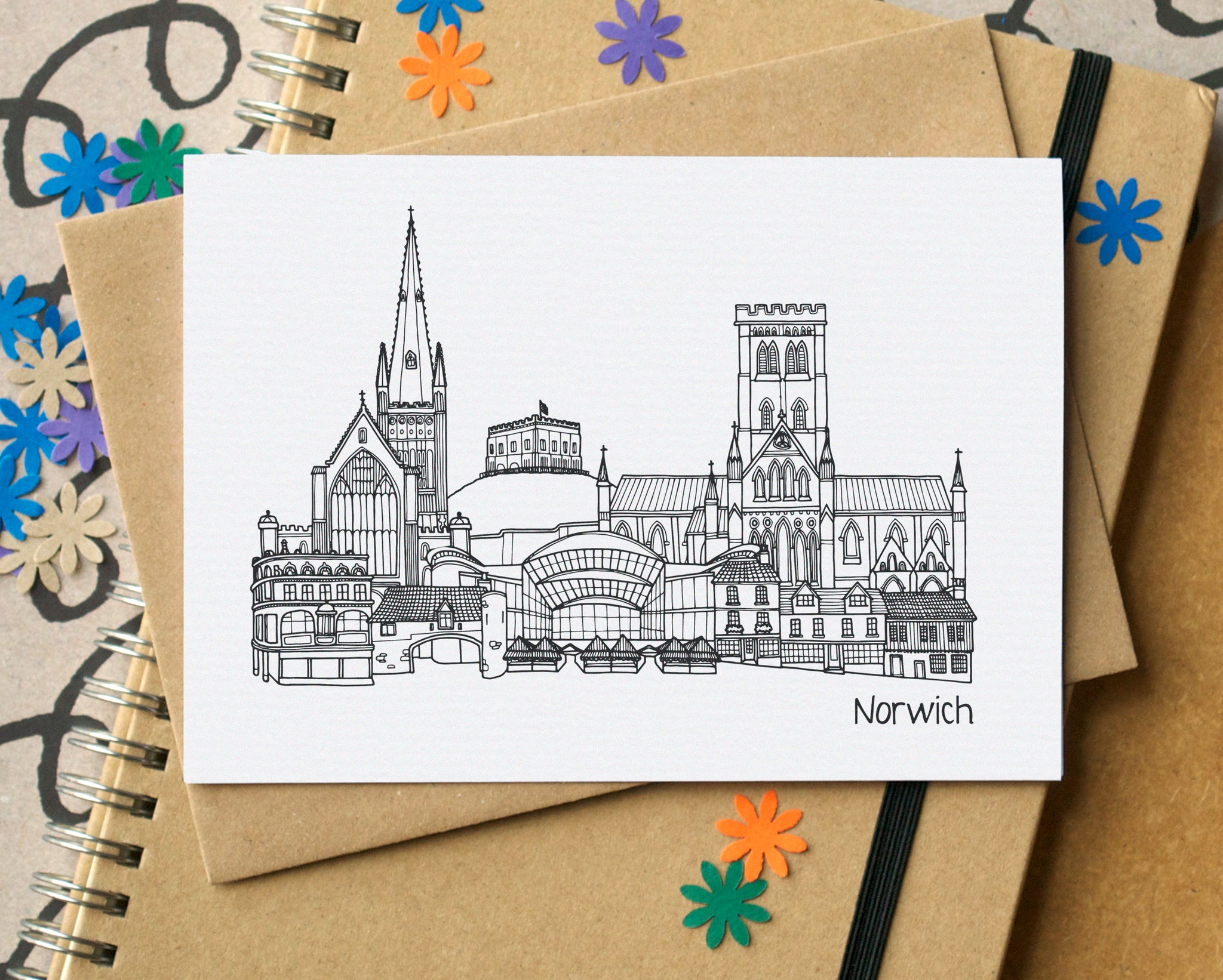 Norwich Skyline Landmarks Greetings Card – BeckaGriffin