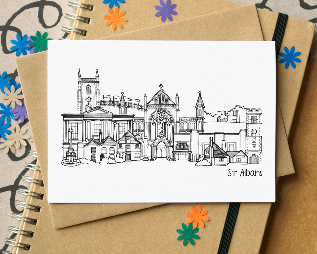 St Albans Skyline Landmarks Greetings Card – BeckaGriffin