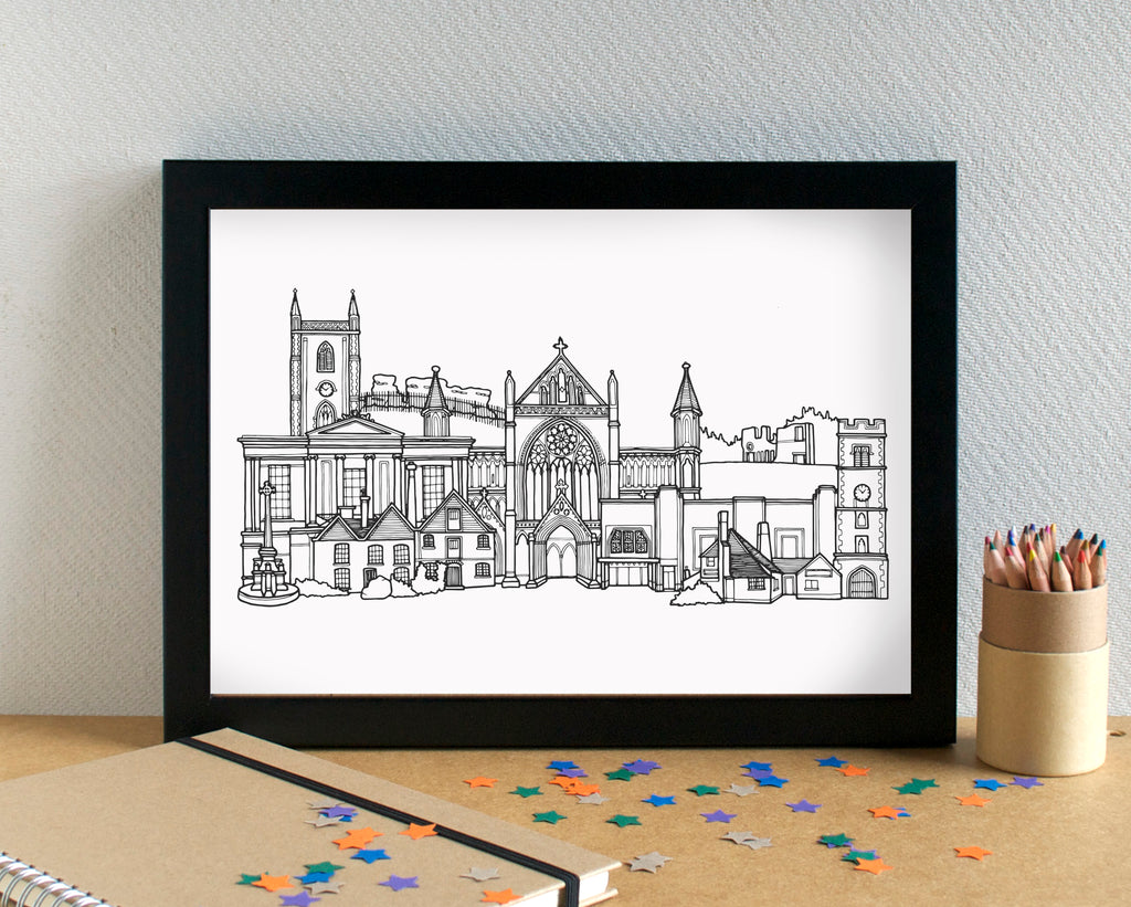 St Albans Skyline Landmarks Art Print - can be personalised - unframed ...