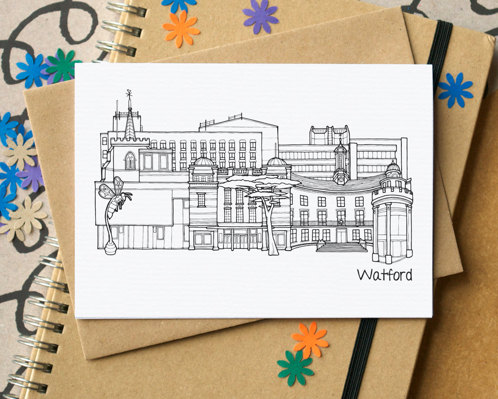 Watford Skyline Landmarks Greetings Card – BeckaGriffin