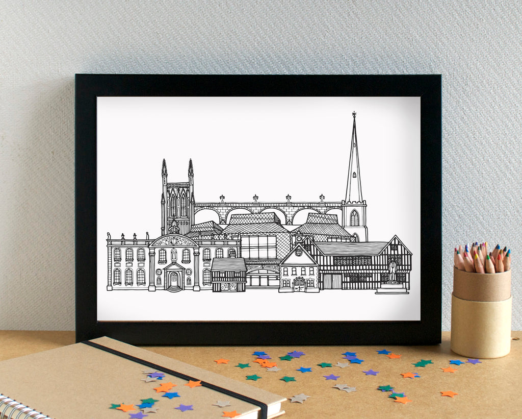 Worcester Skyline Landmarks Art Print - can be personalised - unframed ...