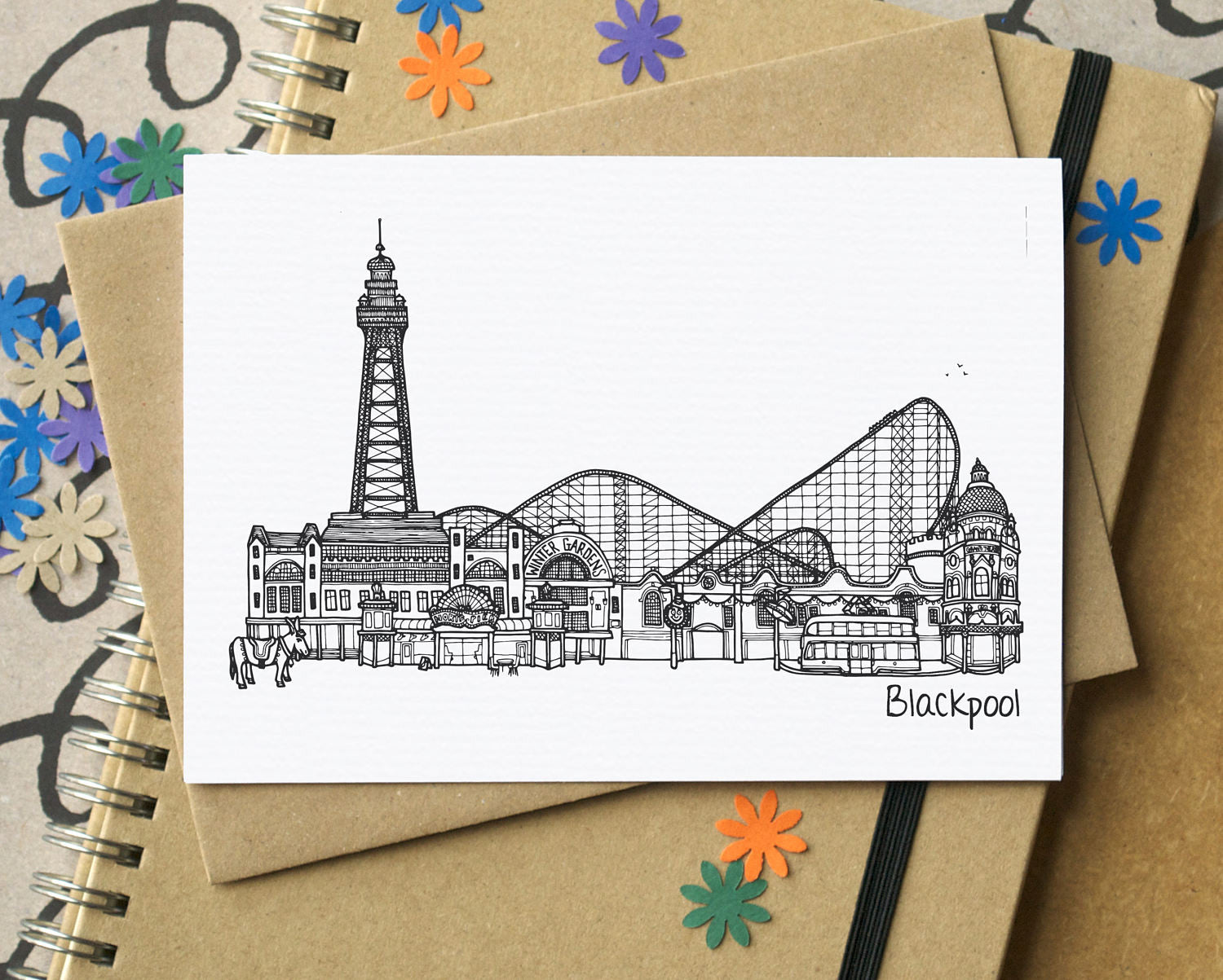 Blackpool Skyline Landmarks Greetings Card – BeckaGriffin
